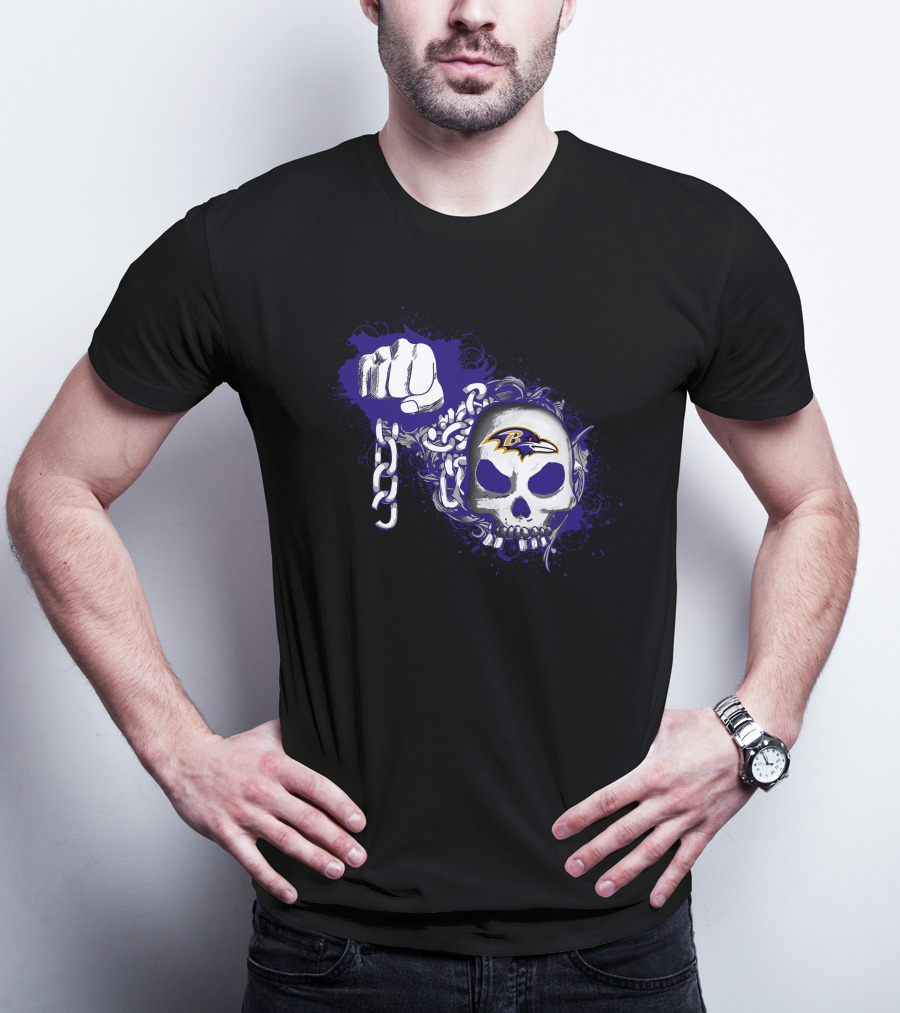 Baltimore Ravens Skull And Fist Md With Chains T-Shirt