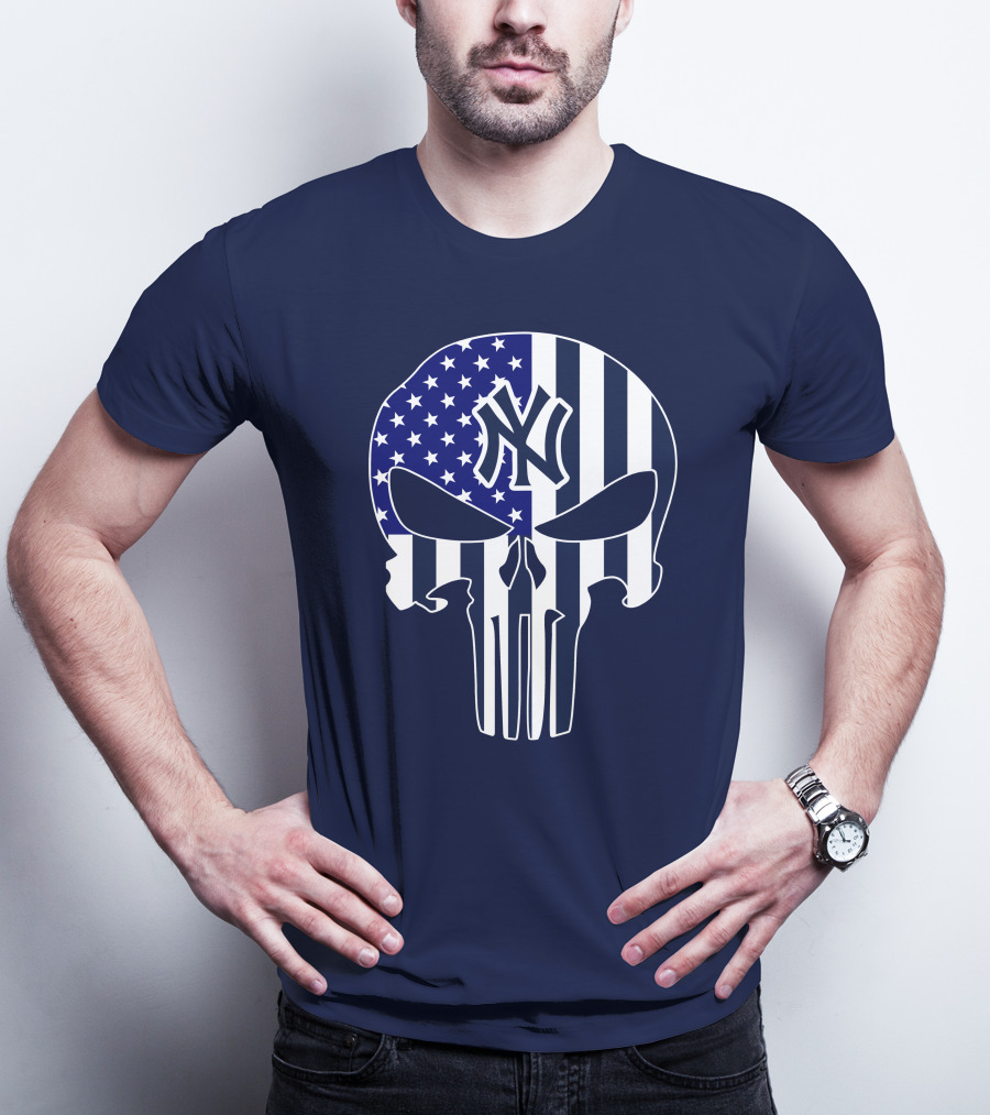 Yankees Logo American Flag Punisher Skull 1 T-Shirt