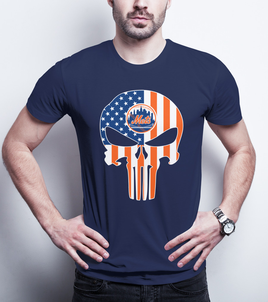 New York Mets Punisher Skull American Flag T-Shirt