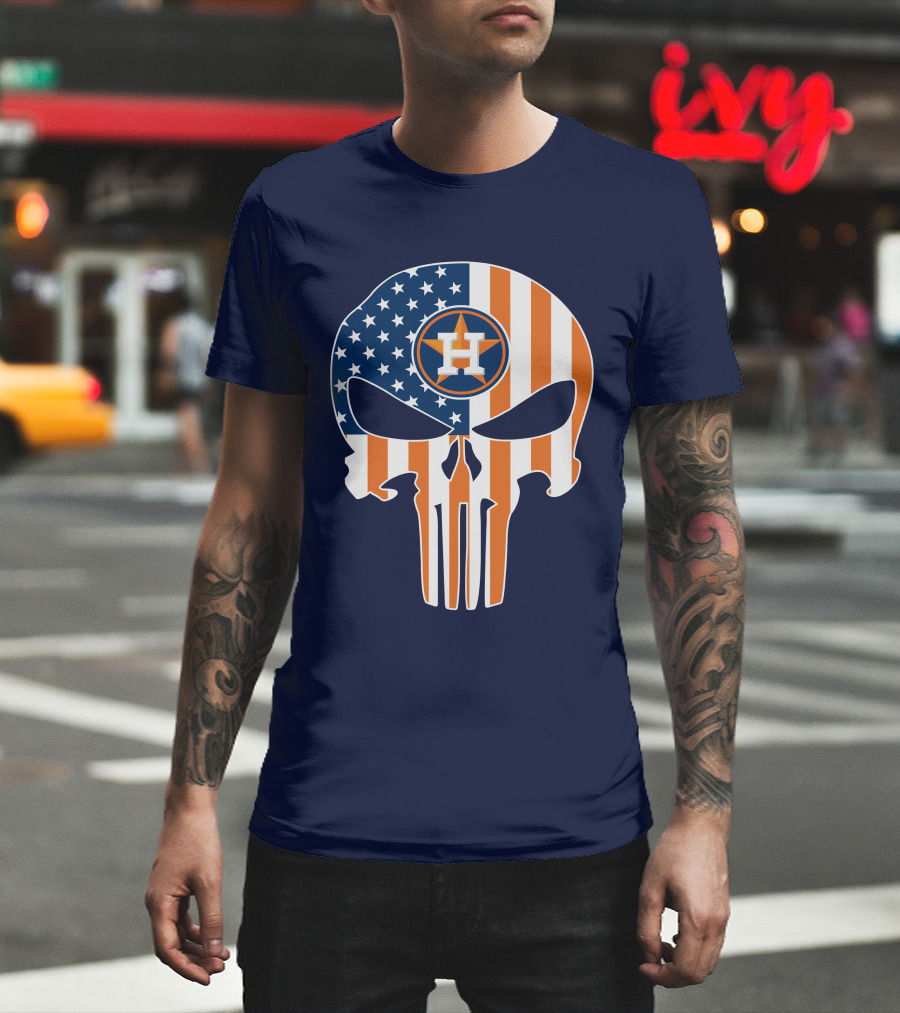 Houston Astros The Punisher American Flag Skull T-Shirt