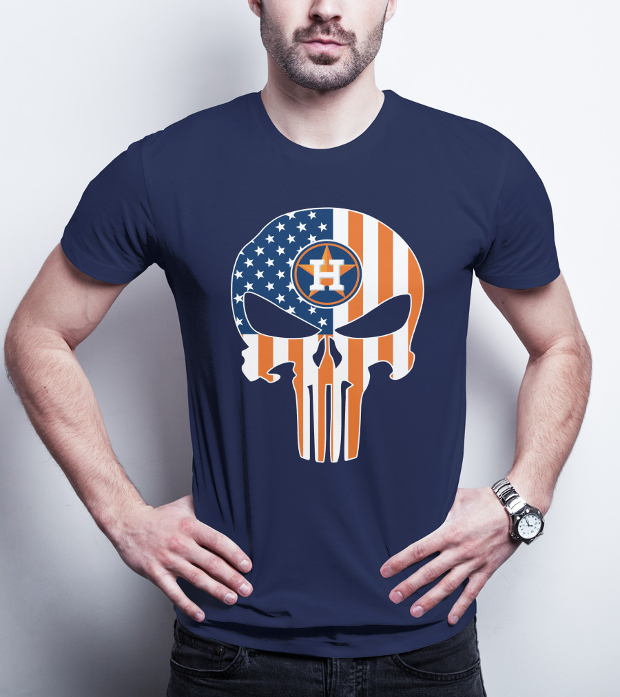 Houston Astros The Punisher American Flag Skull T-Shirt