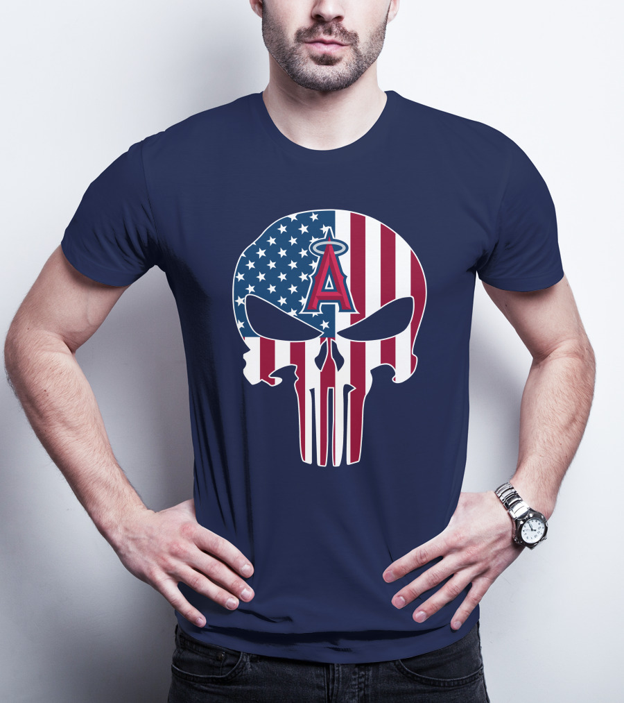 Los Angeles Angels Punisher Skull American Flag T-Shirt