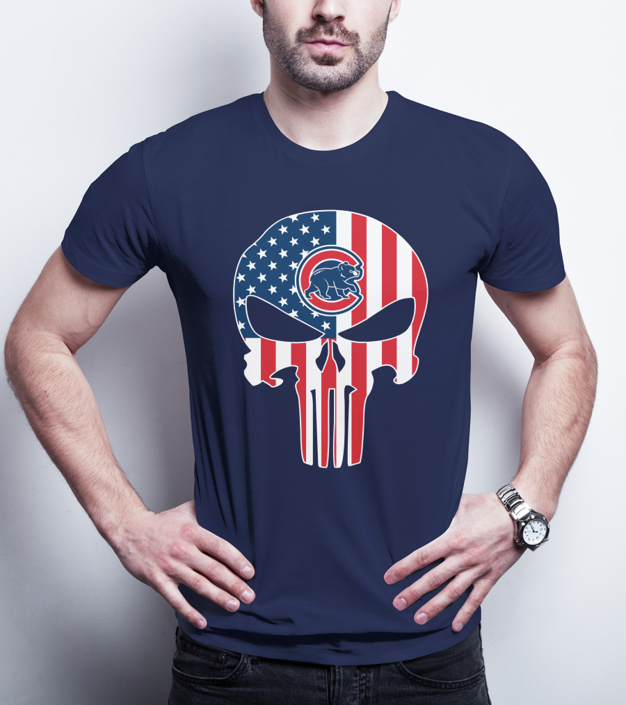 Chicago Cubs American Flag Punisher Skull T-Shirt