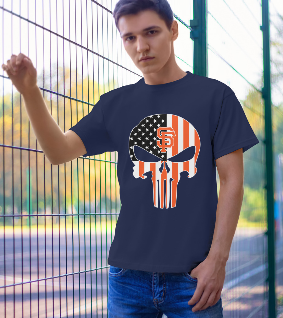 San Francisco Giants Punisher Skull American Flag T-Shirt