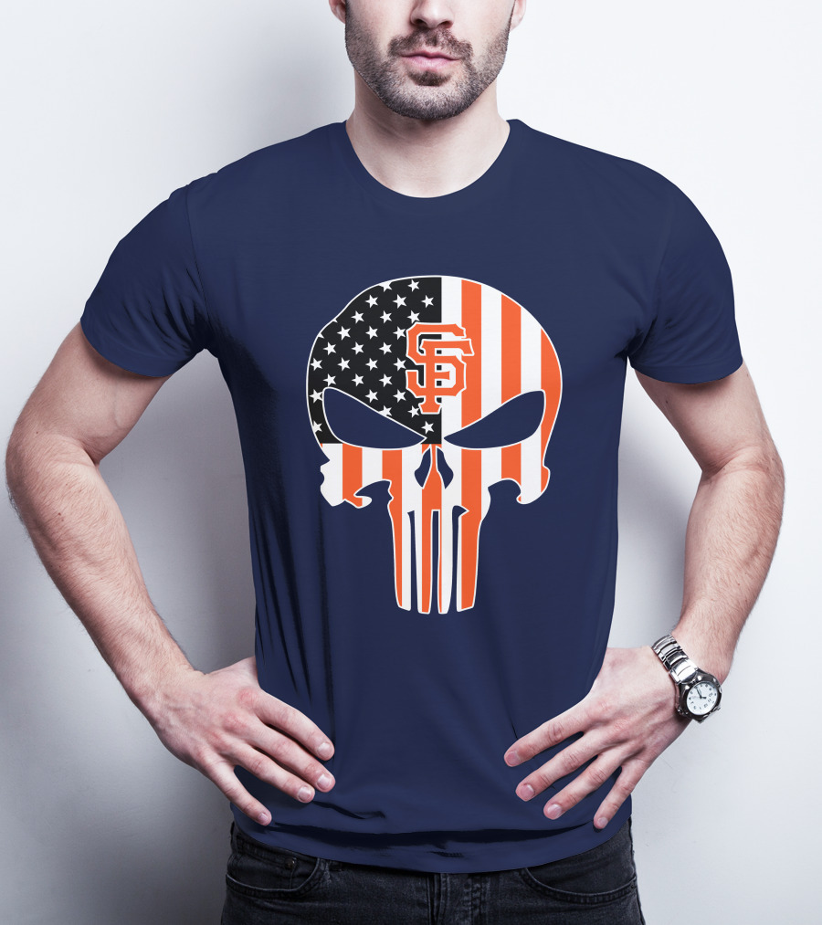 San Francisco Giants Punisher Skull American Flag T-Shirt