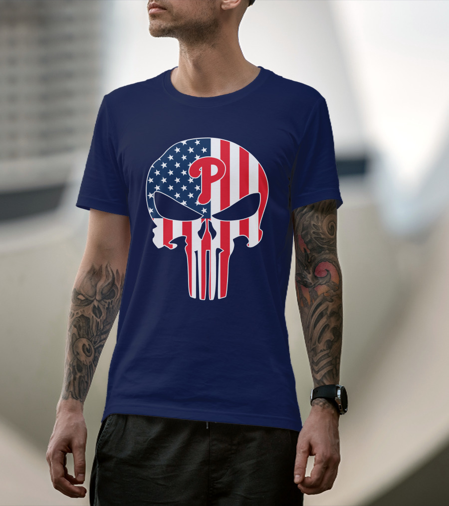 Phillies Punisher Skull American Flag T-Shirt