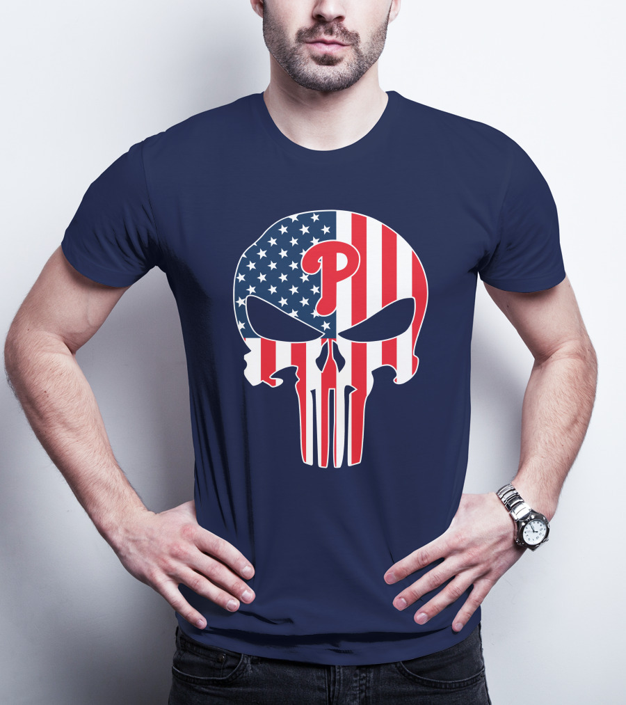 Phillies Punisher Skull American Flag T-Shirt