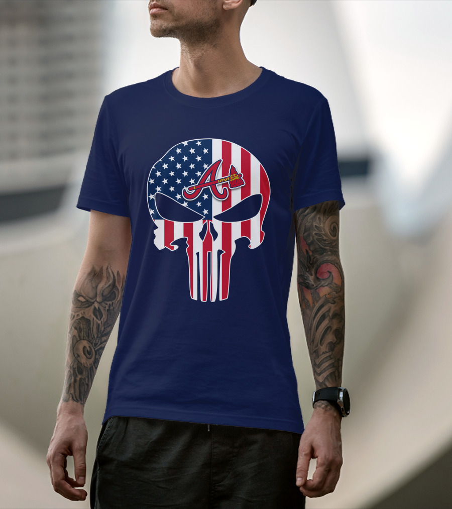 Atlanta Braves Punisher Skull American Flag T-Shirt