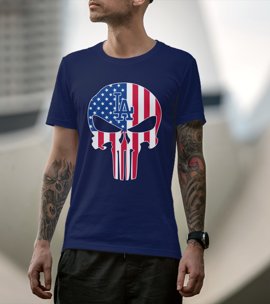 La Dodgers American Flag Skull T-Shirt