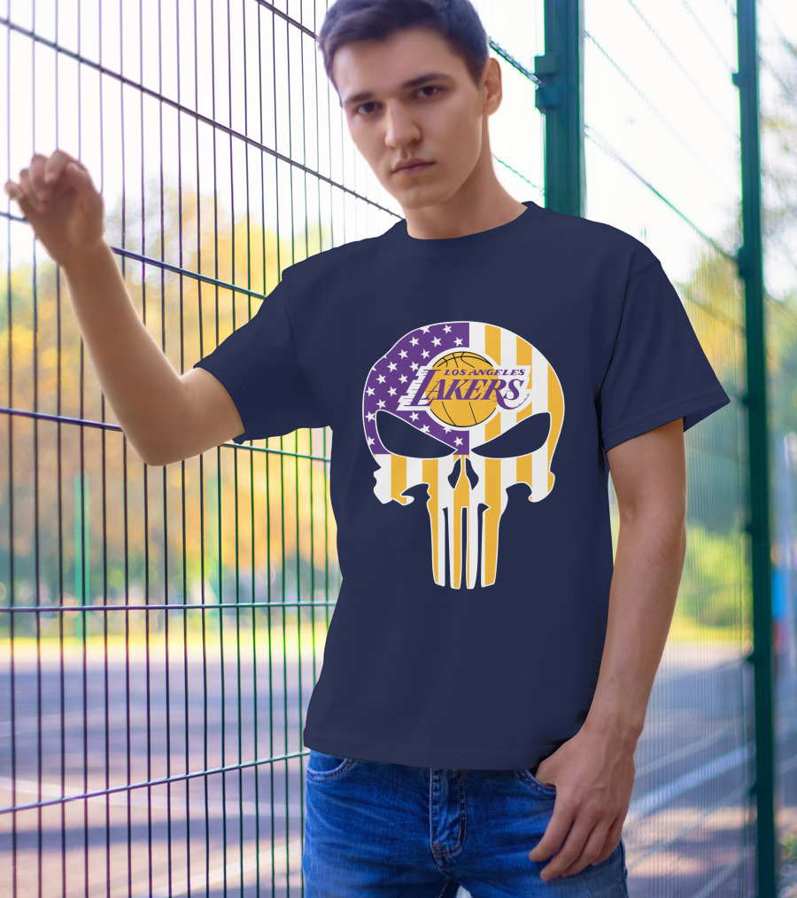 Los Angeles Lakers Skull Punisher American Flag T-Shirt