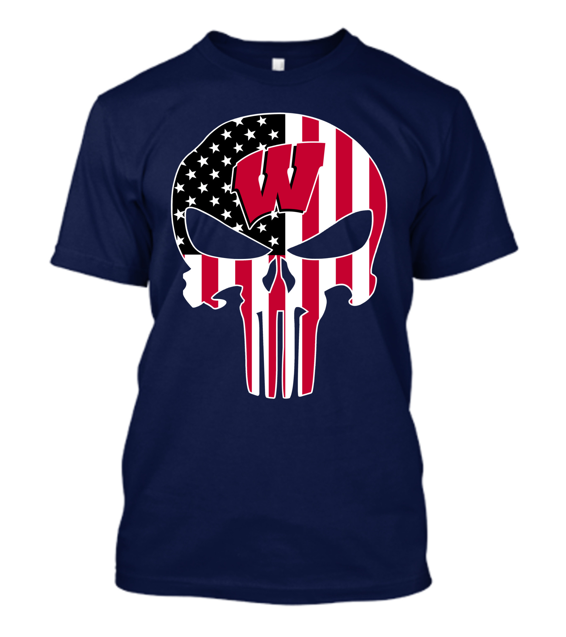 Wisconsin Badgers Punisher Skull American Flag T-Shirt
