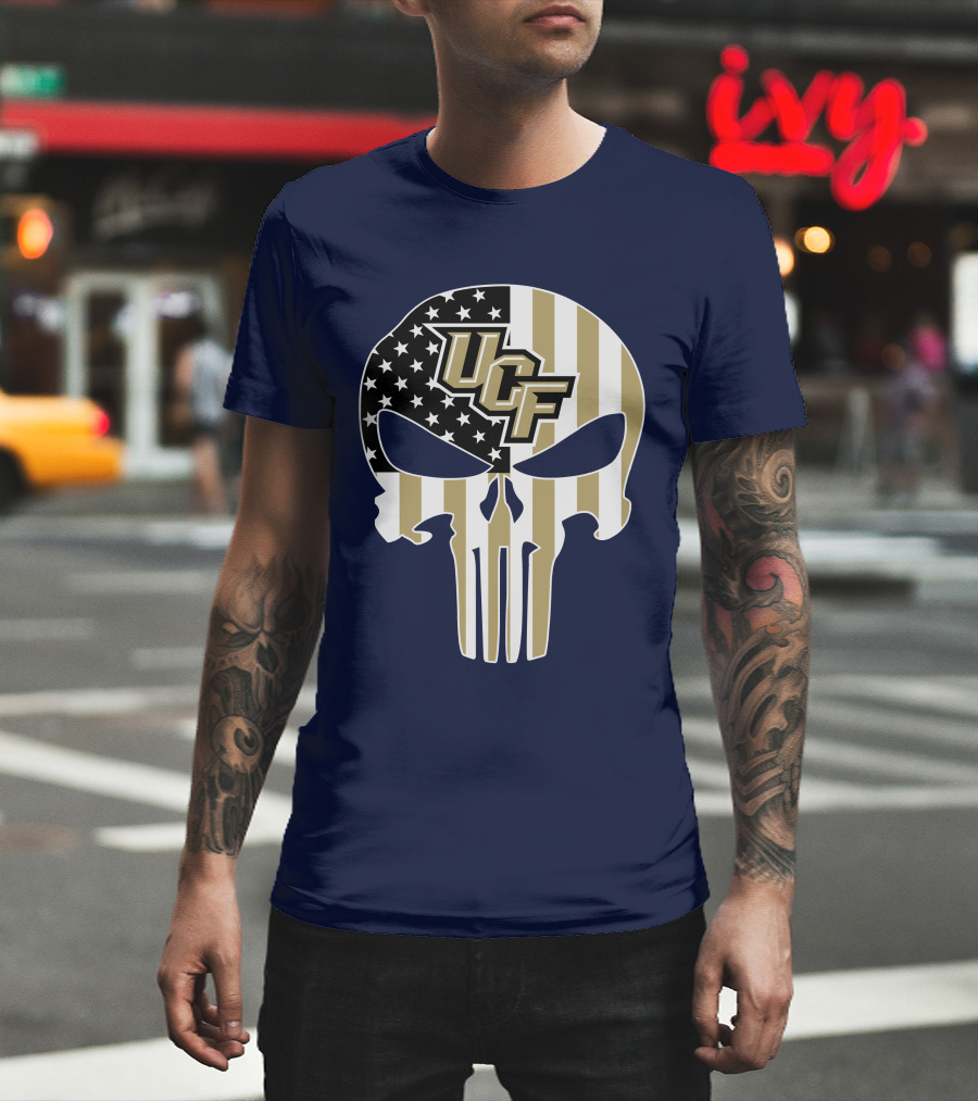 Ucf Knights The Punisher Skull With American Flag T-Shirt