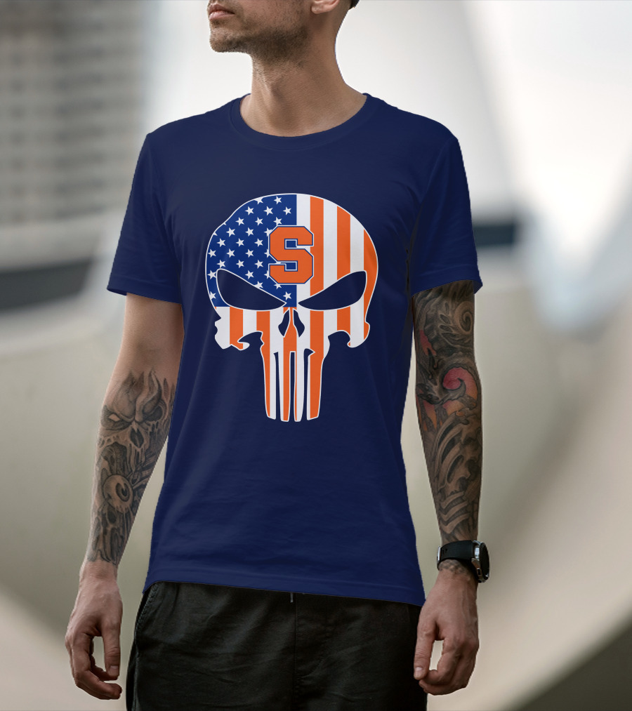 Syracuse Orange Punisher Skull American Flag Symbol T-Shirt