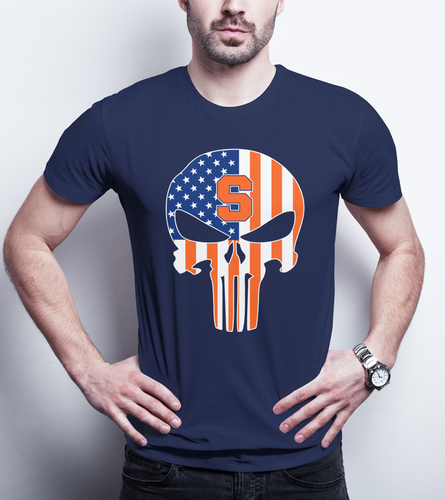 Syracuse Orange Punisher Skull American Flag Symbol T-Shirt