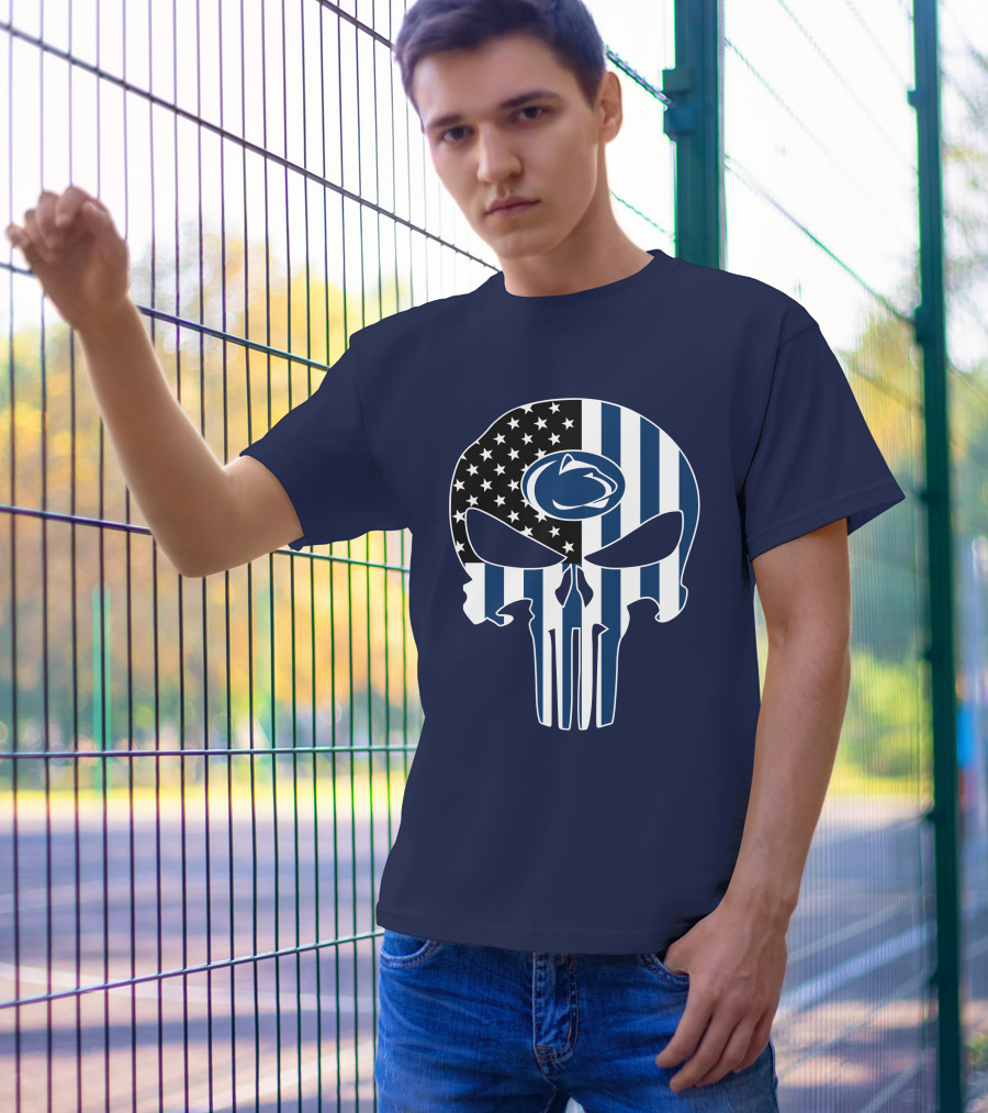 Penn State Nittany Lions The Punisher Skull With American Flag T-Shirt