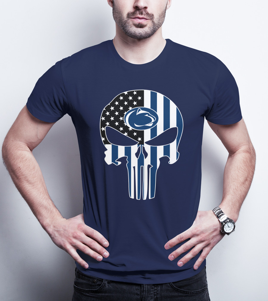 Penn State Nittany Lions The Punisher Skull With American Flag T-Shirt
