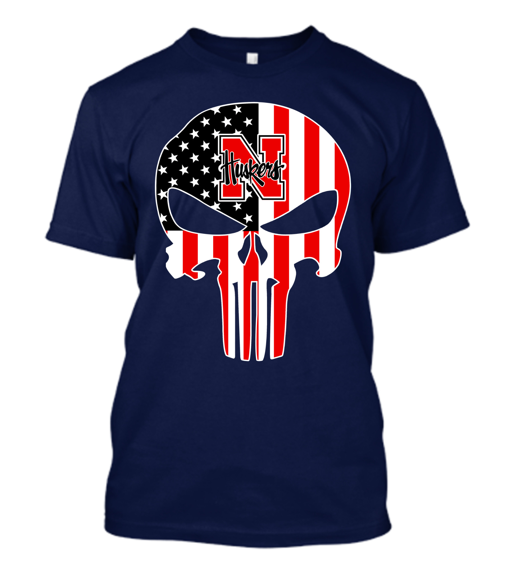 Nebraska Cornhuskers Punisher Skull American Flag T-Shirt