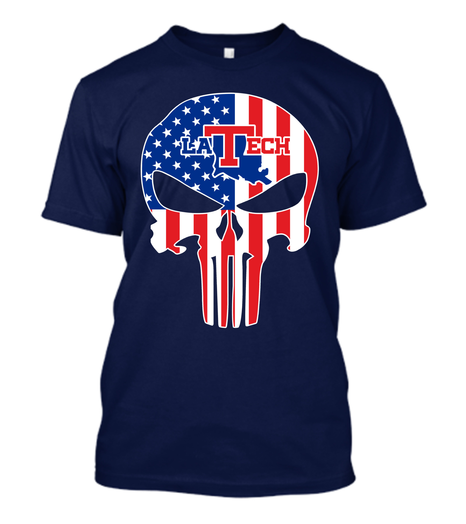 Louisiana Tech Bulldogs La Tech Skull American Flag Punisher T-Shirt
