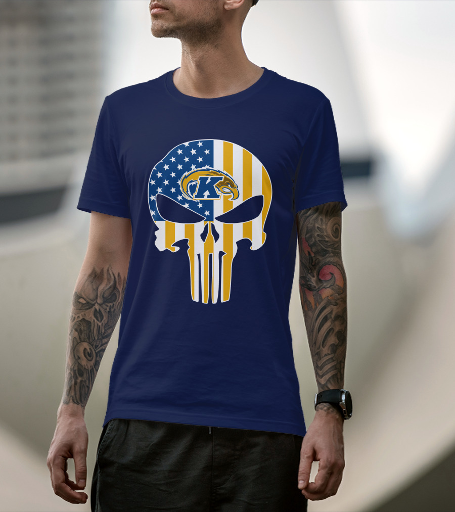 Kent State Golden Flashes Punisher Skull American Flag T-Shirt