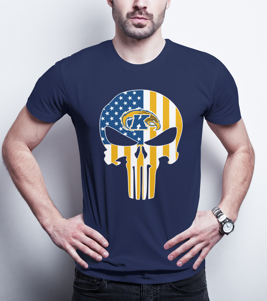 Kent State Golden Flashes Punisher Skull American Flag T-Shirt