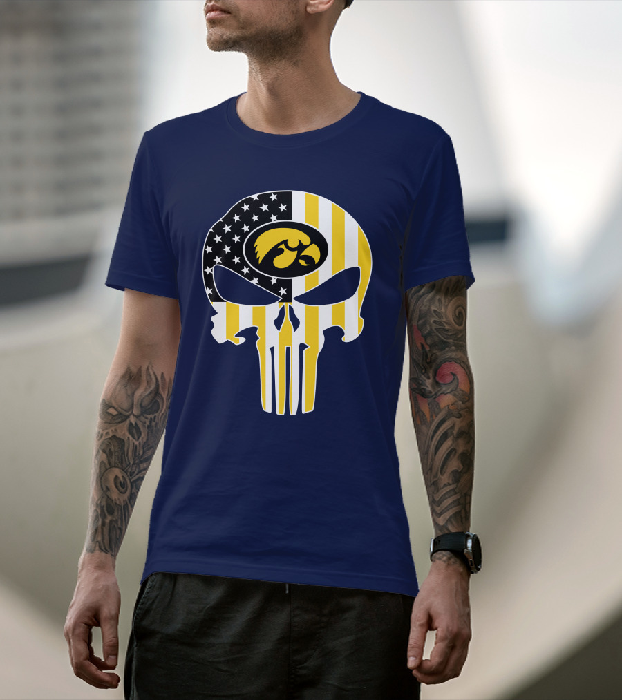 Iowa Hawkeyes The Punisher American Flag Skull T-Shirt