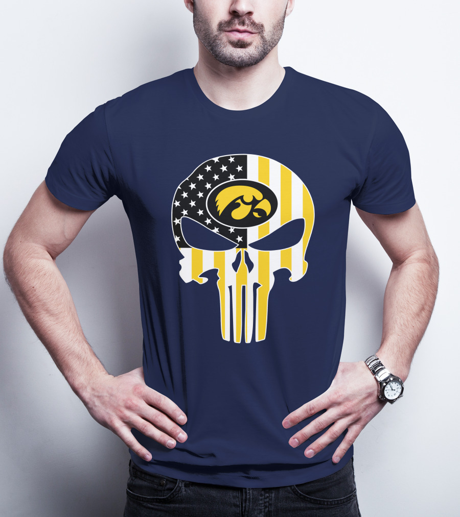 Iowa Hawkeyes The Punisher American Flag Skull T-Shirt