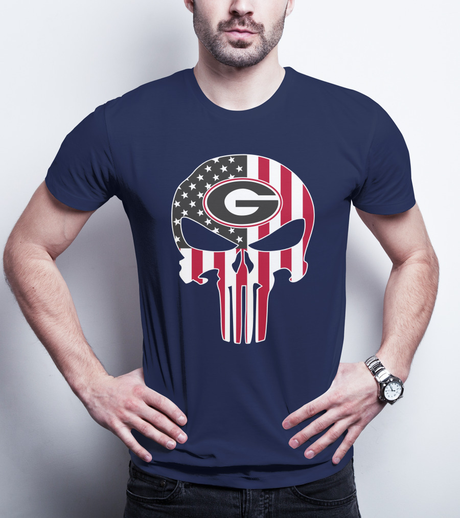 Georgia Bulldogs Punisher Skull American Flag 52 T-Shirt