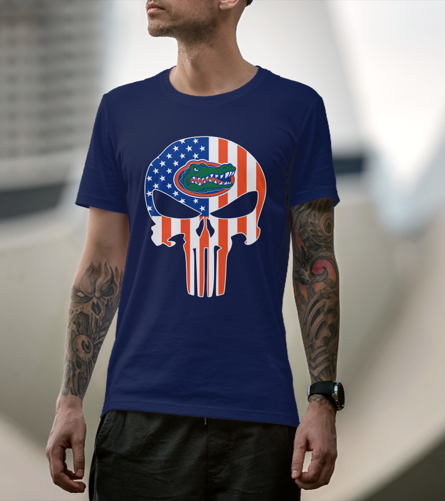 Florida Gators The Punisher American Flag Skull T-Shirt