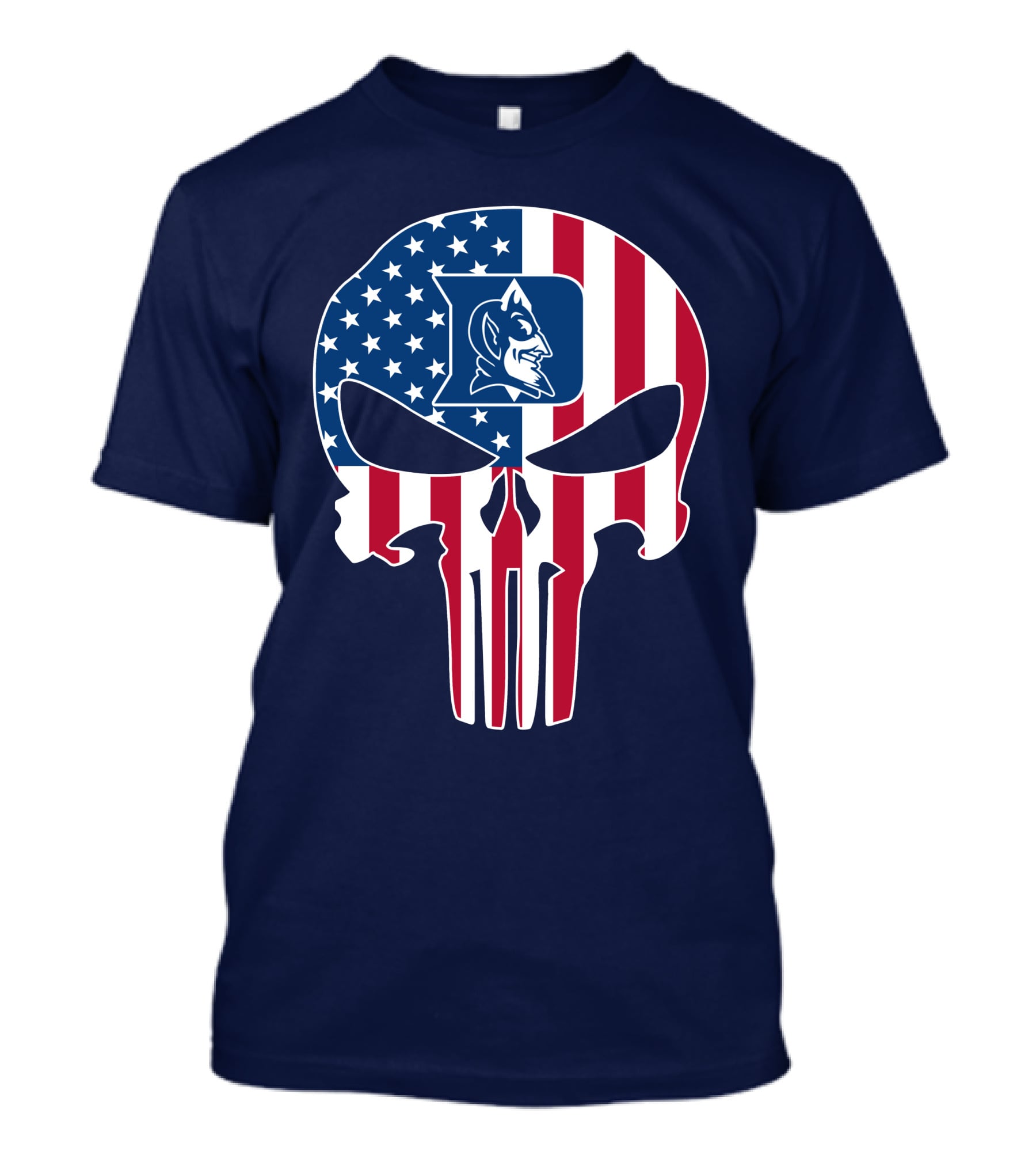 Duke Blue Devils The Punisher American Flag Skull T-Shirt