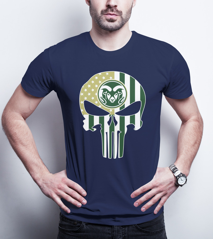 Colorado State Rams The Punisher Skull With American Flag And Ram T-Shirt