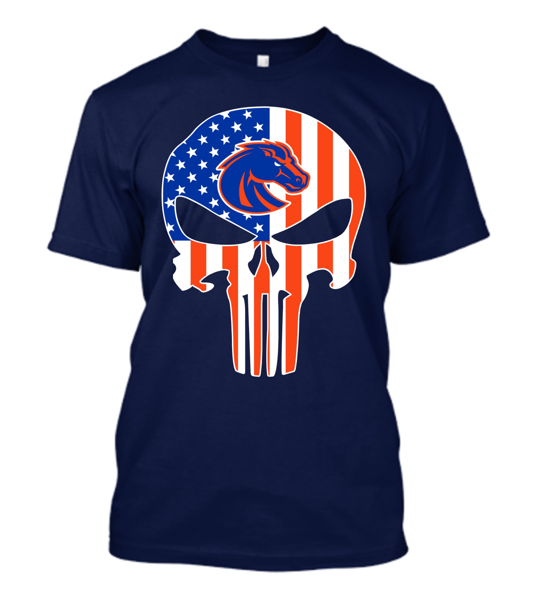 Boise State Broncos The Punisher American Flag Skull T-Shirt