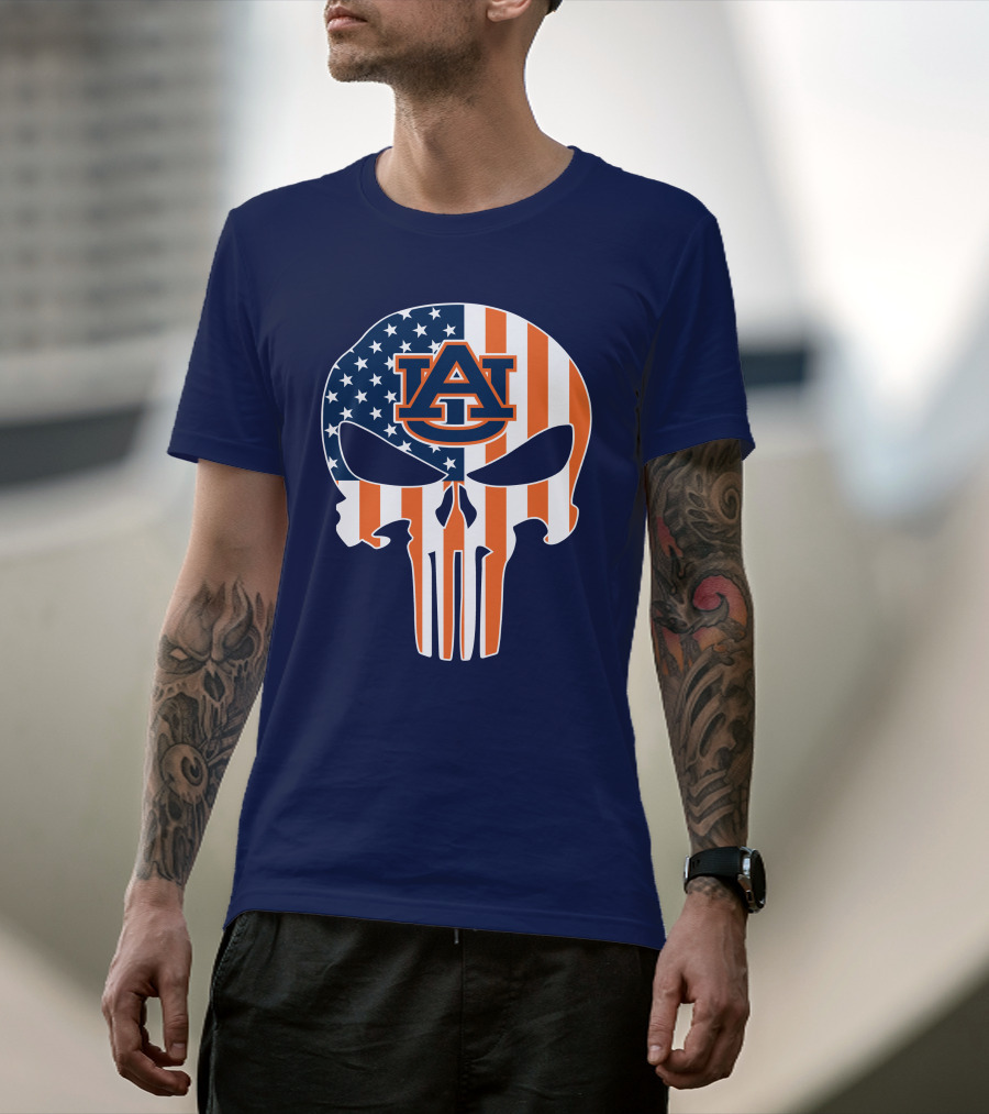 Auburn Au Logo American Flag Punisher Skull T-Shirt