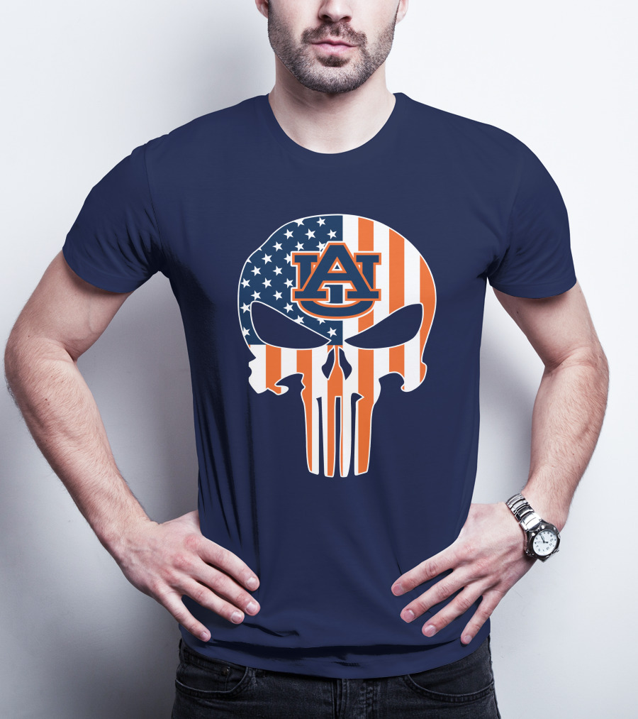 Auburn Au Logo American Flag Punisher Skull T-Shirt