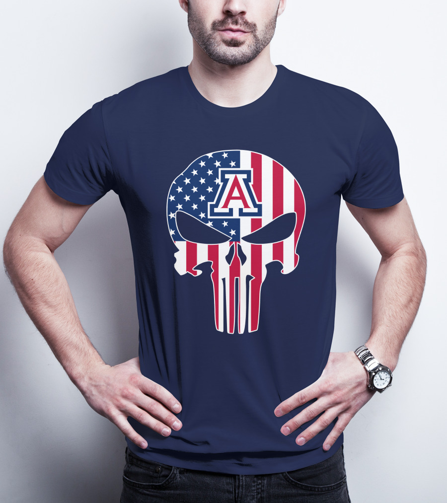 Arizona Wildcats American Flag Punisher Skull T-Shirt