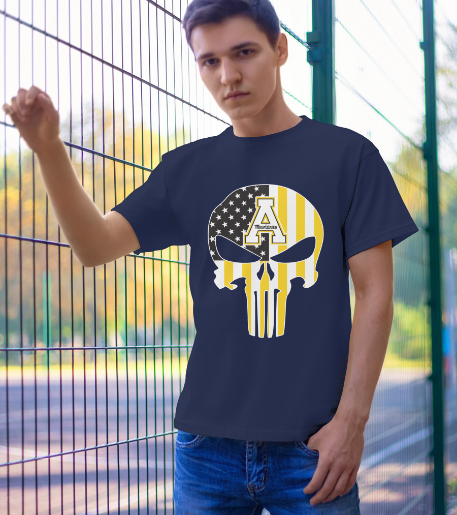 Appalachian State Mountaineers Punisher Skull American Flag T-Shirt