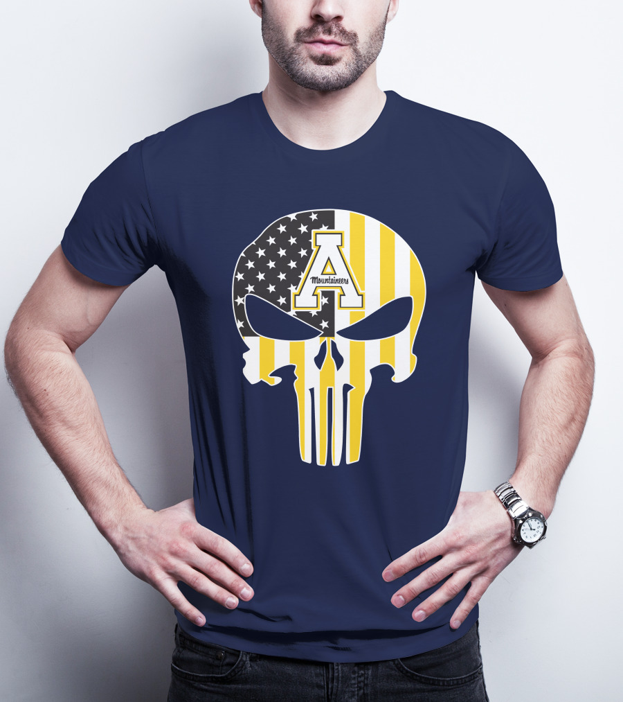 Appalachian State Mountaineers Punisher Skull American Flag T-Shirt