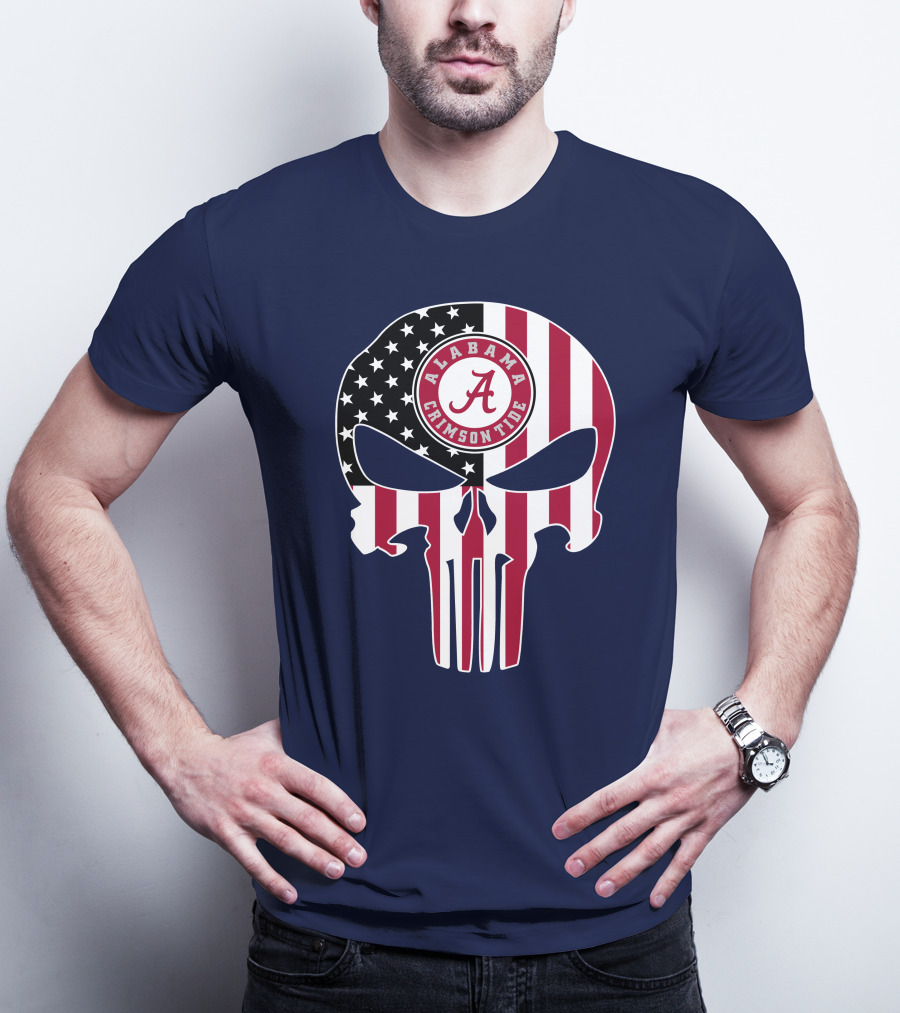 Alabama Crimson Tide Skull American Flag '64 The Punisher T-Shirt