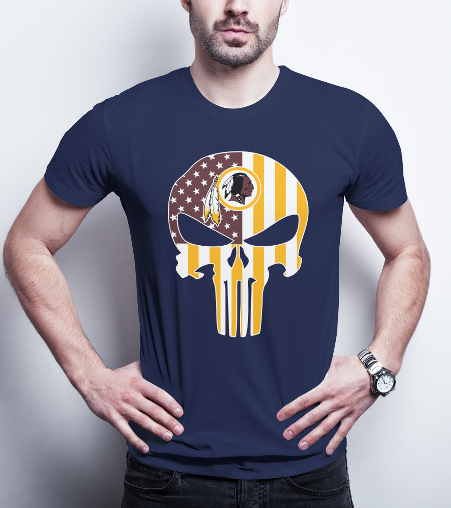 Washington Redskins Punisher Skull American Flag T-Shirt