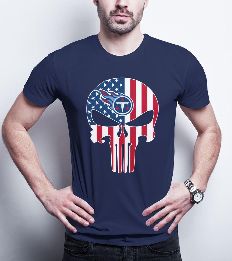 American Flag Tennessee Titans Punisher Skull T-Shirt