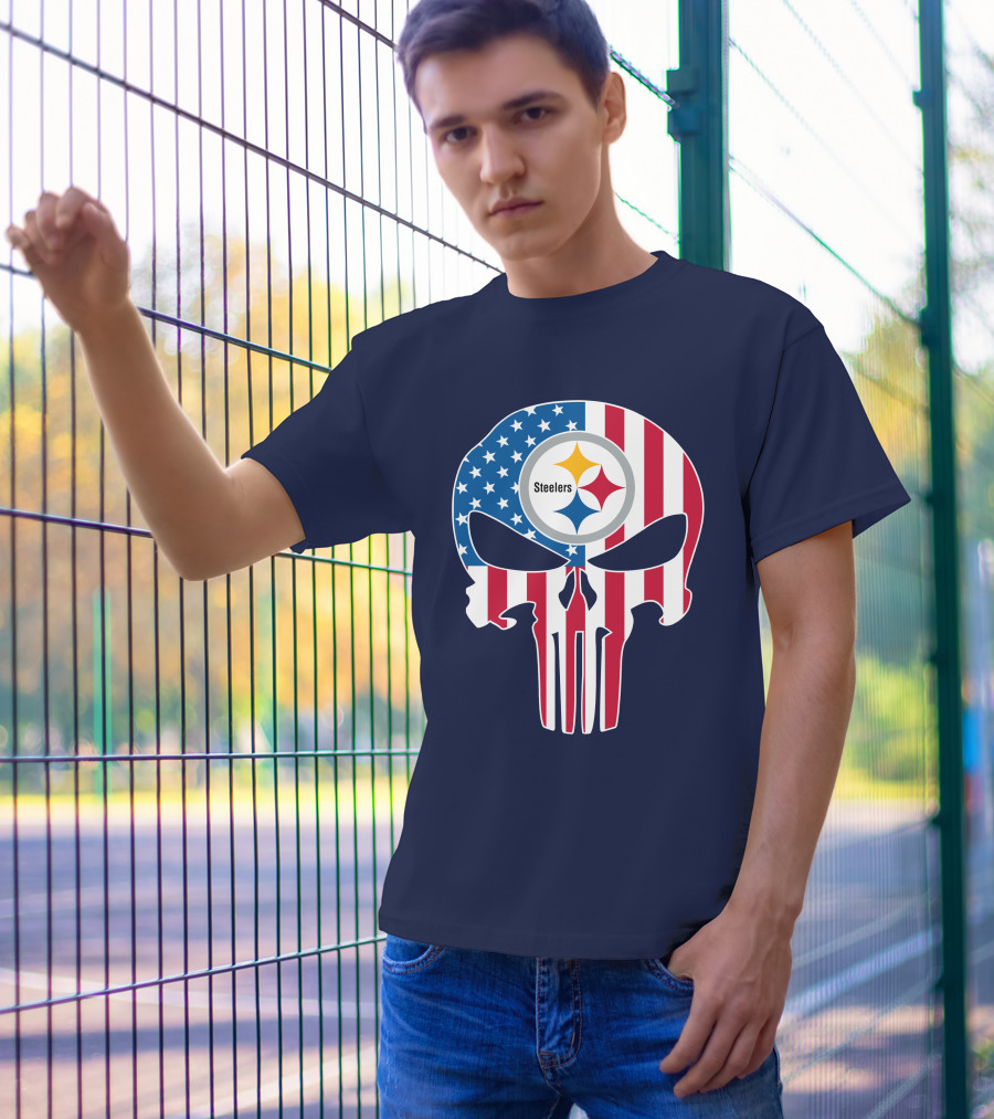 Pittsburgh Steelers The Punisher American Flag T-Shirt