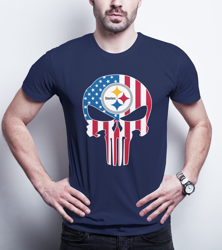 Pittsburgh Steelers The Punisher American Flag T-Shirt