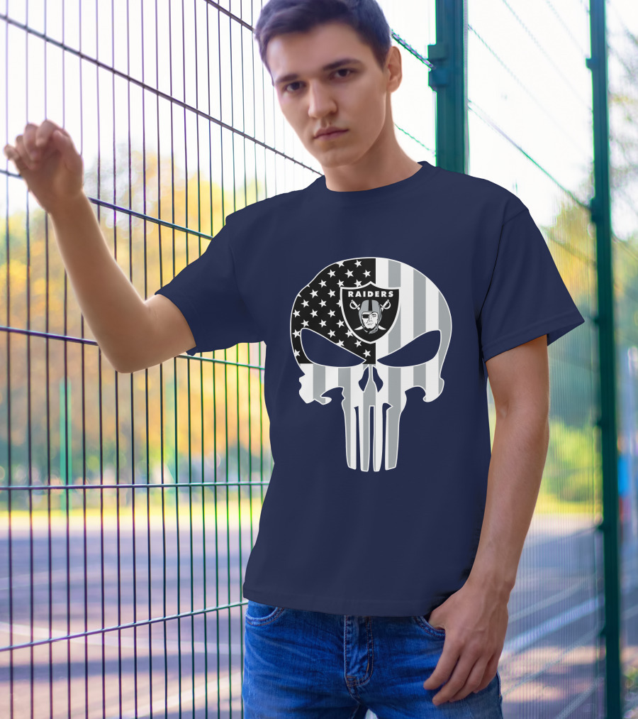 Oakland Raiders Punisher Skull American Flag T-Shirt