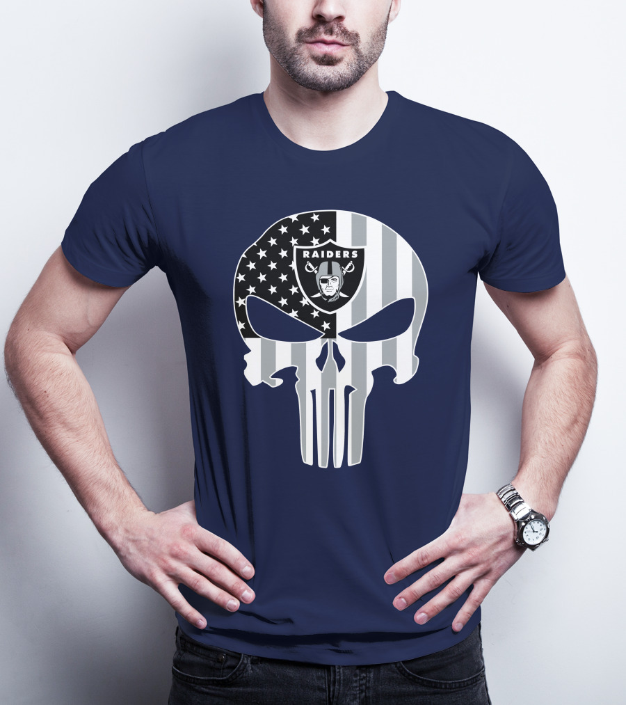 Oakland Raiders Punisher Skull American Flag T-Shirt