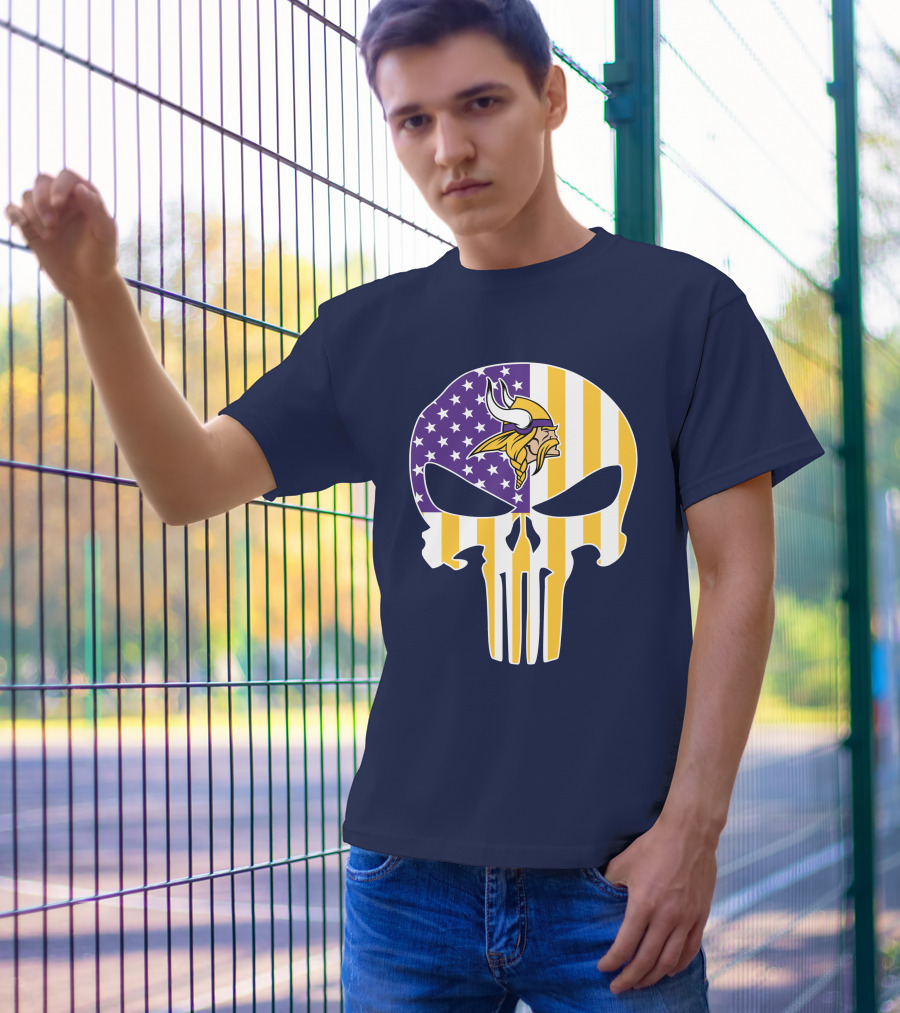 Vikings American Flag Skull Punisher T-Shirt