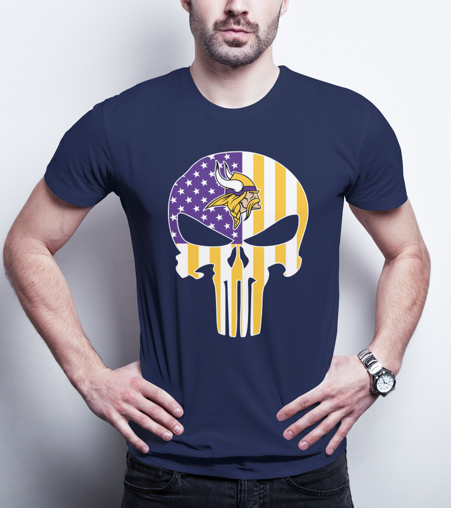 Vikings American Flag Skull Punisher T-Shirt