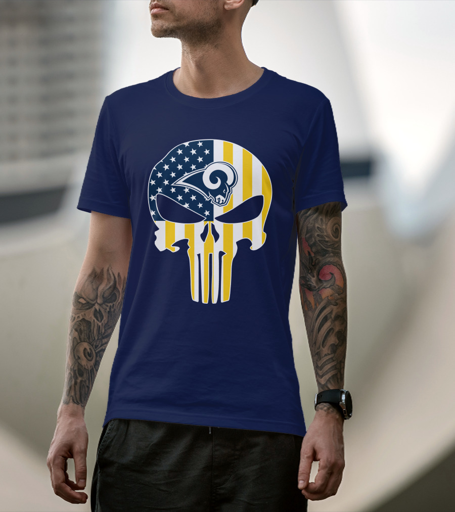 Los Angeles Rams The Punisher American Flag Skull T-Shirt