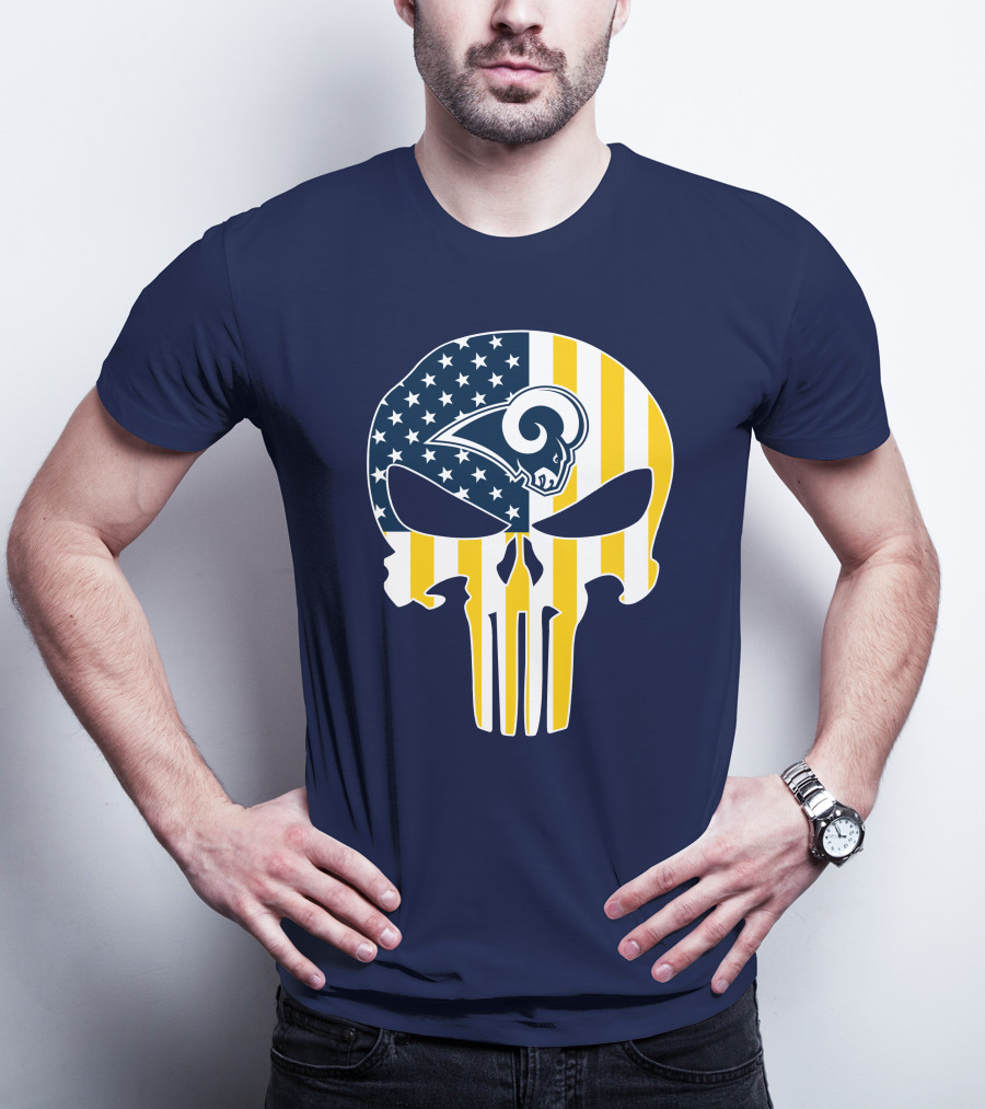 Los Angeles Rams The Punisher American Flag Skull T-Shirt