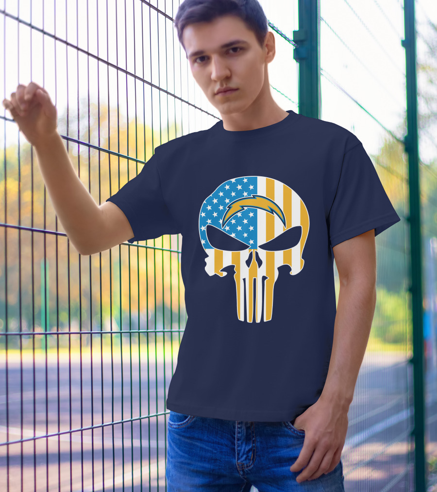 Los Angeles Chargers Skull Punisher American Flag T-Shirt