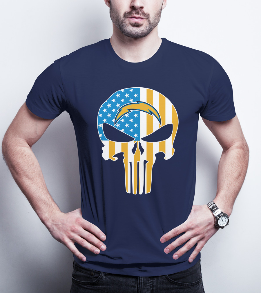 Los Angeles Chargers Skull Punisher American Flag T-Shirt