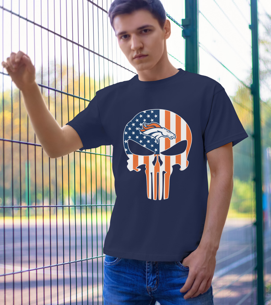 Denver Broncos Punisher Flag Skull T-Shirt